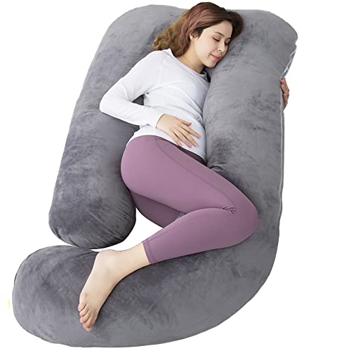 AMCATON 60 Inch Pregnancy Pillow for Sleeping, Extra Large U Shaped Body Pillow, Maternity Pillow for Pregnant Women with Velvet Cover (Dark Grey)