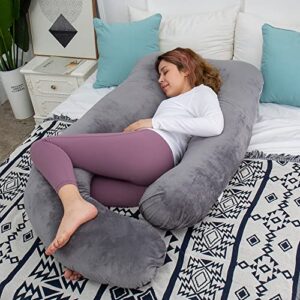 AMCATON 60 Inch Pregnancy Pillow for Sleeping, Extra Large U Shaped Body Pillow, Maternity Pillow for Pregnant Women with Velvet Cover (Dark Grey)