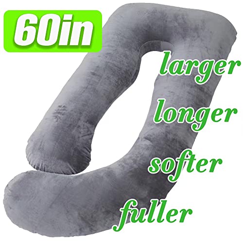 AMCATON 60 Inch Pregnancy Pillow for Sleeping, Extra Large U Shaped Body Pillow, Maternity Pillow for Pregnant Women with Velvet Cover (Dark Grey)