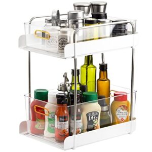 elsjoy 2-tier basket drawer organizer, pull-out cabinet organizer sliding basket with handle, clear basket organizer for under sink, kitchen, bathroom, 14.5 x 10 x 16