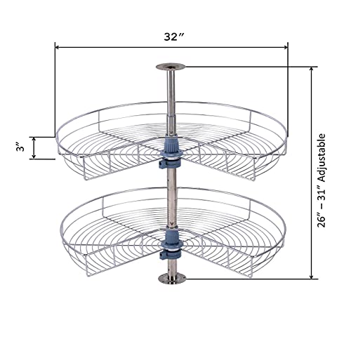 DOWELL 32inch Kidney Shape Chrome Lazy Susan Double Rack Kitchen Cabinet 2 Shelf Set 4001-270-32