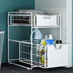 poplarbox metal basket organizer 2 tier sliding basket organizer drawer under sink cabinet storage organizer drawer storage shelf spice rack for kitchen countertop pantry bathroom office desktop