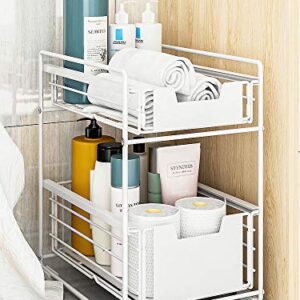 poplarbox Metal Basket Organizer 2 Tier Sliding Basket Organizer Drawer Under Sink Cabinet Storage Organizer Drawer Storage Shelf Spice Rack for Kitchen Countertop Pantry Bathroom Office Desktop