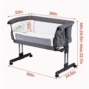 Mika Micky Baby Bassinet Bedside Sleeper Bedside Crib Easy Folding Portable Crib All mesh 2022 New,Grey