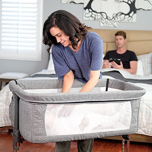 Mika Micky Baby Bassinet Bedside Sleeper Bedside Crib Easy Folding Portable Crib All mesh 2022 New,Grey