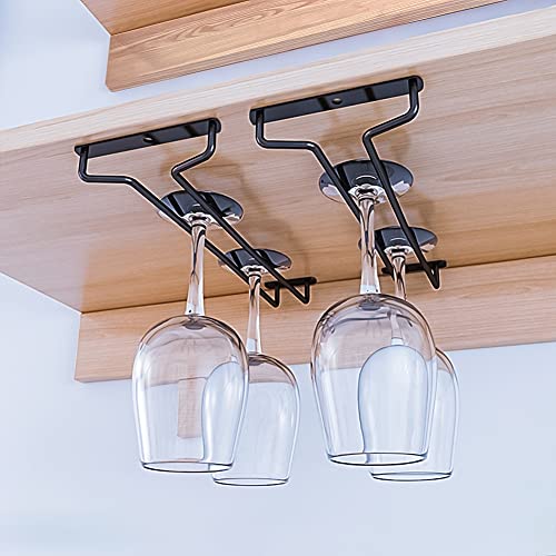 ADYAQRI Black Wine Glass Holder 14 Inch Stemware Racks Wine Glass Hanging Rack suitable for storage table Cabinet and bar (2 Pack)