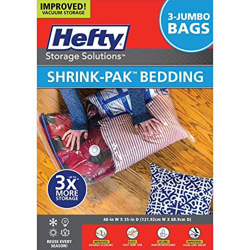 Hefty Shrink-Pak – 3 Jumbo Vacuum Seal Storage Bags – Space Saver Bags for Clothing, Pillows, Towels, or Blankets, 3 x XXL Bags