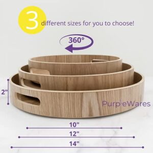 PurpleWares 12-inch Wood Lazy Susan – 360 Degree Rotating Natural Wooden Round Turntable Storage Serving Tray with Cut-out Handles for Kitchen, Pantry, Cabinet and Makeup Organization