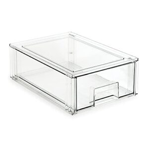 isaac jacobs medium stackable organizer drawer (12.5” x 8.3” x 4.1”), clear plastic storage box, pull-out bin, home, office, closet & shoe organization, bpa-free, food / fridge / freezer safe (medium)