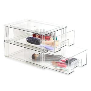 Isaac Jacobs Medium Stackable Organizer Drawer (12.5” x 8.3” x 4.1”), Clear Plastic Storage Box, Pull-Out Bin, Home, Office, Closet & Shoe Organization, BPA-Free, Food / Fridge / Freezer Safe (Medium)