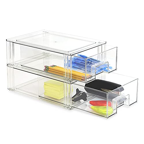 Isaac Jacobs Medium Stackable Organizer Drawer (12.5” x 8.3” x 4.1”), Clear Plastic Storage Box, Pull-Out Bin, Home, Office, Closet & Shoe Organization, BPA-Free, Food / Fridge / Freezer Safe (Medium)