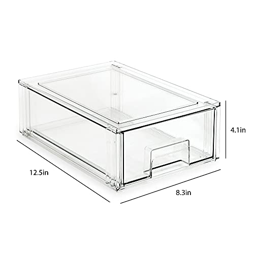 Isaac Jacobs Medium Stackable Organizer Drawer (12.5” x 8.3” x 4.1”), Clear Plastic Storage Box, Pull-Out Bin, Home, Office, Closet & Shoe Organization, BPA-Free, Food / Fridge / Freezer Safe (Medium)