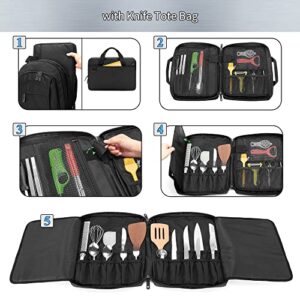 SAMDEW Three-layer Chef Backpack with Knife Bag, Professional Chef Knife Set Bag Backpack with 12 + 23 Slots & Multiple Pockets, Knife Storage Pack Carry Case for Kitchen Utensils (Knife Not Included)