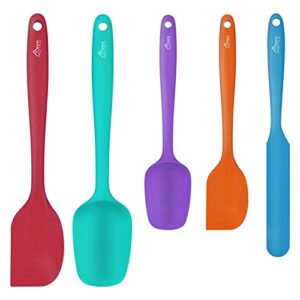 hotec food grade silicone rubber spatula set for baking, cooking, and mixing high heat resistant non stick dishwasher safe bpa-free multicolor set of 5