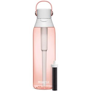 brita insulated filtered water bottle with straw, reusable, bpa free plastic, blush, 26 ounce