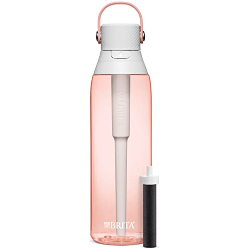 Brita Insulated Filtered Water Bottle with Straw, Reusable, BPA Free Plastic, Blush, 26 Ounce