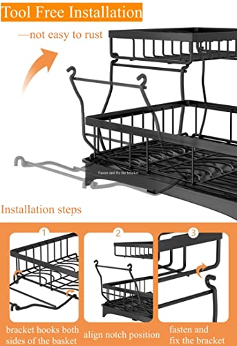 Dish Drying Rack with Drainboard,2-Tier Dish Racks for Kitchen Counter, Rustproof Drainer Set with Utensils Holder, Large Capacity Dish Strainers with Utensils Holder, Extra Drying Mat and Scrub Spong