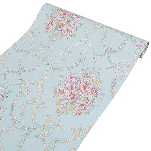 LovingWay Retro Floral Shelf Liner 17.7x177 Inch Self-Adhesive Dresser Drawer Covering Paper DIY Makeup Organizers Boxes Green Rose