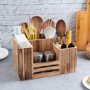 handrong Utensil Caddy Silverware Caddy Cutlery Caddy Wooden Cutlery Holder Antique Flatware Caddy Holder for Kitchen, Dining, Party, Picnics, 8 Compartments (Brown, 11.8x7.5x6.7)