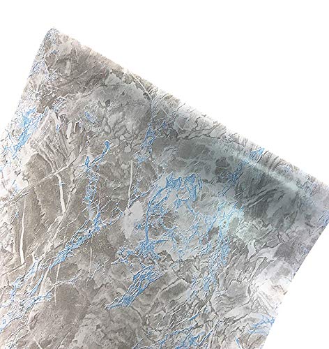 Taamall Simplemuji Gray Blue Marble Grain Granite Wooden Grain Effect Countertops Gloss Paper Vinyl Film 17.7inch by 79inch