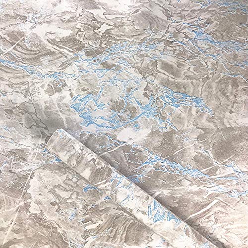 Taamall Simplemuji Gray Blue Marble Grain Granite Wooden Grain Effect Countertops Gloss Paper Vinyl Film 17.7inch by 79inch