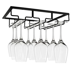 helunsi black wine glass rack under cabinet wine glass holder stemware hanging rack wine glass hangers under shelf metal storage organizer mountable for kitchen cabinet restaurant bar (3 rows)