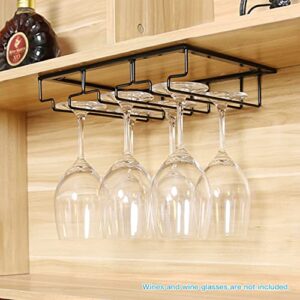 Helunsi Black Wine Glass Rack Under Cabinet Wine Glass Holder Stemware Hanging Rack Wine Glass Hangers Under Shelf Metal Storage Organizer Mountable for Kitchen Cabinet Restaurant Bar (3 Rows)