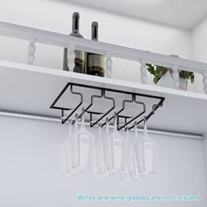 Helunsi Black Wine Glass Rack Under Cabinet Wine Glass Holder Stemware Hanging Rack Wine Glass Hangers Under Shelf Metal Storage Organizer Mountable for Kitchen Cabinet Restaurant Bar (3 Rows)