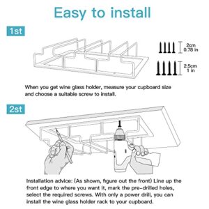 Helunsi Black Wine Glass Rack Under Cabinet Wine Glass Holder Stemware Hanging Rack Wine Glass Hangers Under Shelf Metal Storage Organizer Mountable for Kitchen Cabinet Restaurant Bar (3 Rows)