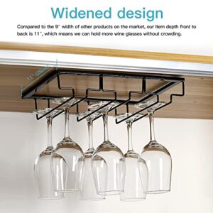 Helunsi Black Wine Glass Rack Under Cabinet Wine Glass Holder Stemware Hanging Rack Wine Glass Hangers Under Shelf Metal Storage Organizer Mountable for Kitchen Cabinet Restaurant Bar (3 Rows)