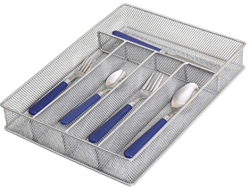 YBM Home Metal Silverware Organizer for In-Drawer Cutlery Storage, 5 Compartment Mesh Cutlery Flatware Tray Sorts Kitchen Utensils, Great for Office Supplies 1133s