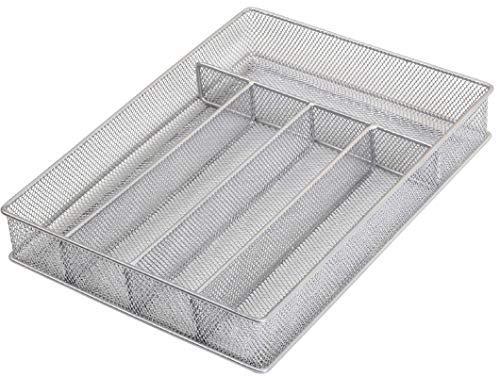 YBM Home Metal Silverware Organizer for In-Drawer Cutlery Storage, 5 Compartment Mesh Cutlery Flatware Tray Sorts Kitchen Utensils, Great for Office Supplies 1133s