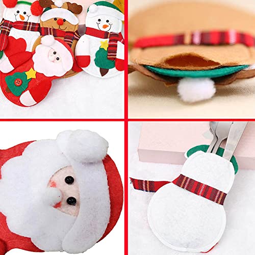 MOKYYDS 8PCS Set Christmas Snowman Cutlery Silverware Holders Pockets Knifes Forks Bag Santa Suit Xmas Deer Hotel Party Dinner Table Decoration