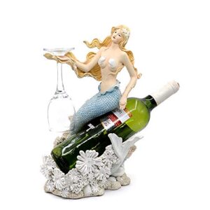 comfy hour 13″ polyresin mermaid wine rack bottle holder for home decoration, multicolor, ocean voyage collection