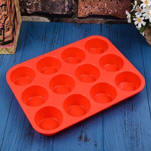 CAKETIME 12 Cups Silicone Muffin Pan - Nonstick BPA Free Cupcake Pan 1 Pack Regular Size Silicone Mold