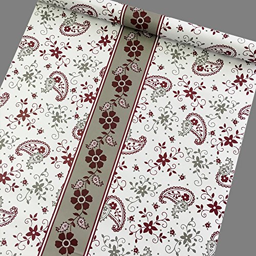 Yifely Red-Gray Flower Self-Adhesive Shelf Drawer Liner Moisture Proof Shower Storage Locker Decor PVC Paper 45x300cm