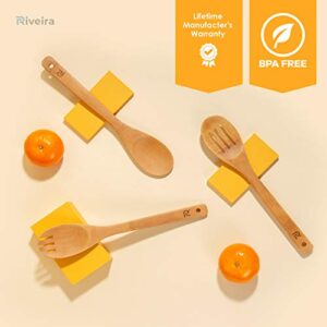 Riveira Wooden Spoons for Cooking 6-Piece Bamboo Utensil Set Apartment Essentials Wood Spatula Spoon Nonstick Kitchen Utensil Set Premium Quality Housewarming Gifts Wooden Utensils for Everyday Use