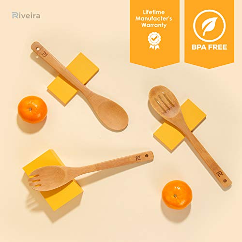 Riveira Wooden Spoons for Cooking 6-Piece Bamboo Utensil Set Apartment Essentials Wood Spatula Spoon Nonstick Kitchen Utensil Set Premium Quality Housewarming Gifts Wooden Utensils for Everyday Use