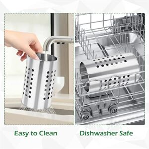 EORTA Stainless Steel Kitchen Utensil Holder Flatware Cylinder Silverware Draining Organizer Drying Rack with Round Drain Holes for Forks, Knives, Spoons, Chopsticks, Medium