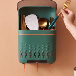 Crosslands Wall Mounted Multifunctional Spoon Fork Chopstick Storage Holder Box Tableware Shelf Organazation Rack Cutlery Drain Rack Organizer Case for Kitchen,Storage Holder-Green