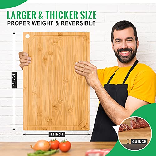 Hiware Extra Large Bamboo Cutting Board for Kitchen, Heavy Duty Wood Cutting Boards with Juice Groove, 100% Organic Bamboo, Pre Oiled, 18" x 12"