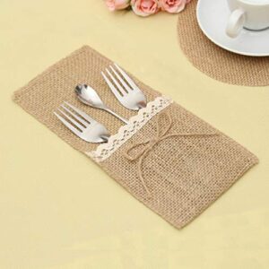 Happyyami 10pcs Burlap Lace Utensil Holders Silverware Holders Cutlery Pouch for Rustic Wedding Christmas Party Decorations Favor