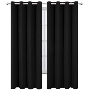 LEMOMO Blackout Curtains 52 x 84 inch/Black Curtains Set of 2 Panels/Thermal Insulated Room Darkening Bedroom Curtains