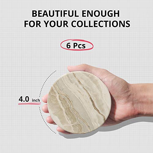 LIFVER Drink Coasters with Holder, Absorbent Coaster Sets of 6, Marble Style Ceramic Drink Coaster for Tabletop Protection,Suitable for Kinds of Cups, Wooden Table, Cool Home Decor, 4 Inches