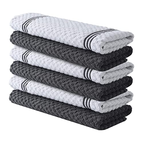 Infinitee Xclusives Premium Kitchen Towels – Pack of 6, 100% Cotton 15 x 25 Inches Absorbent Dish Towels - 425 GSM Tea Towel, Terry Kitchen Dishcloth Towels- Grey Dish Cloth for Household Cleaning