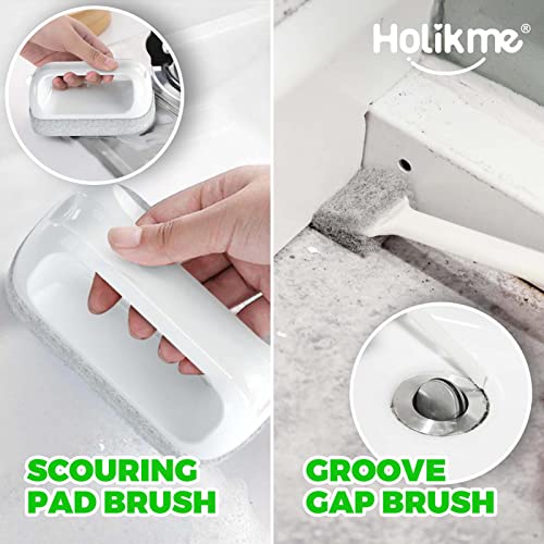 Holikme 7 Pack Kitchen Cleaning Brush Set, Dish Brush for Cleaning, Kitchen Scrub Brush&Bendable Clean Brush&Groove Gap Brush&Scouring Pad for Pot and Pan, Kitchen Sink, Green