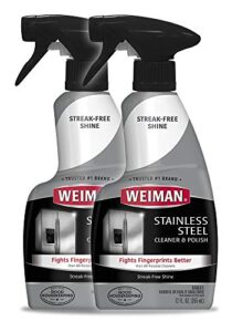 weiman stainless steel cleaner and polish – 12 ounce (2 pack) – removes fingerprints, residue, water marks and grease from appliances – refrigerators dishwashers ovens grills – 24 ounce total