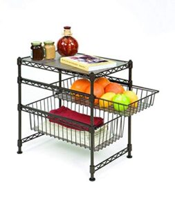 seville classics stackable 3-tier sliding double basket cabinet organizer with bonus liners, 11.5″ w x 17.5″ d x 18.5″ h, satin bronze