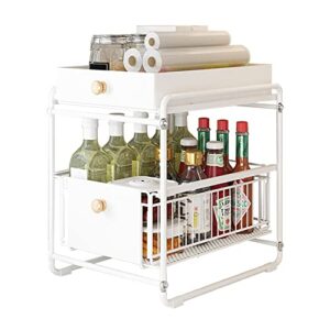 under sink organizer and storage, 2-tier cabinet organizer with sliding baskets drawer, bathroom countertop storage shelf kitchen under sink storage rack (white)