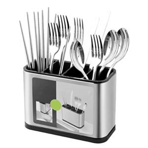 keyohome kitchen cutlery holder stainless steel large capacity utensil holder with divider weighted base for no tipping for all kitchens countertop or table,18x13x8.6cm